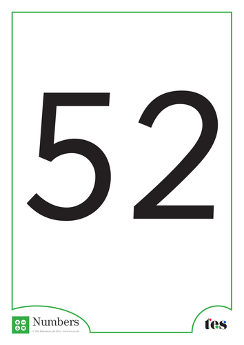 A4 Flash cards –Numbers 51-55 | Teaching Resources