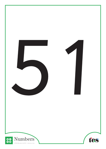 A4 Flash cards –Numbers 51-55 | Teaching Resources