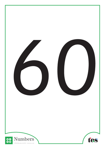 A4 Flash cards –Numbers 56-60 | Teaching Resources