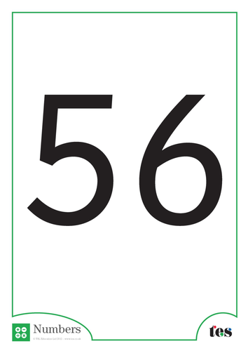 A4 Flash cards –Numbers 56-60 | Teaching Resources