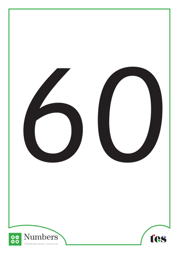 A4 Flash cards –Numbers 56-60 | Teaching Resources