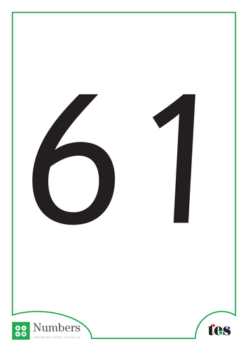 A4 Flash cards –Numbers 61-65 | Teaching Resources