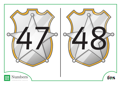 Number Cards – Police Badge Theme 41-50 | Teaching Resources