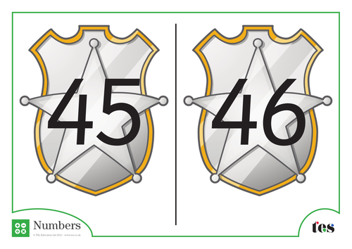 Number Cards – Police Badge Theme 41-50 | Teaching Resources