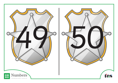 Number Cards – Police Badge Theme 41-50 | Teaching Resources