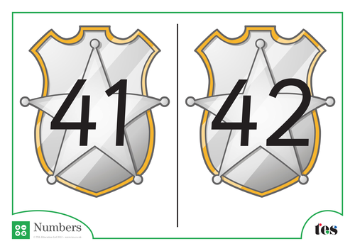 Number Cards – Police Badge Theme 41-50 | Teaching Resources