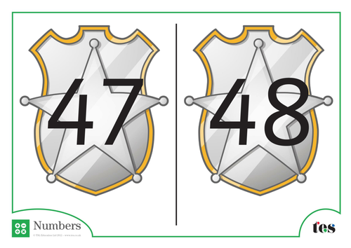 Number Cards – Police Badge Theme 41-50 | Teaching Resources