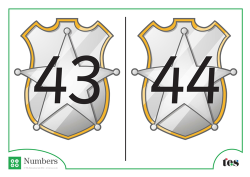 Number Cards – Police Badge Theme 41-50 | Teaching Resources