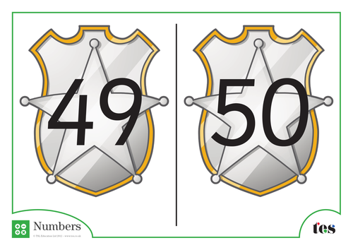 Number Cards – Police Badge Theme 41-50 | Teaching Resources