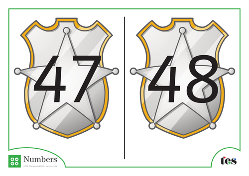 Number Cards – Police Badge Theme 41-50 | Teaching Resources