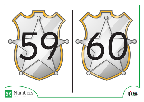 Number Cards – Police Badge Theme 51-60 | Teaching Resources