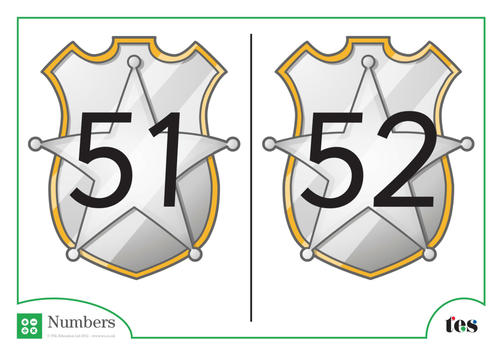 Number Cards – Police Badge Theme 51-60 | Teaching Resources