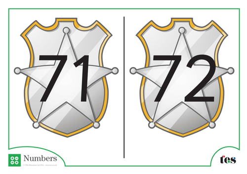 Number Cards – Police Badge Theme 71-80 | Teaching Resources