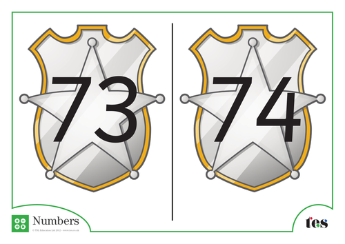 Number Cards – Police Badge Theme 71-80 | Teaching Resources