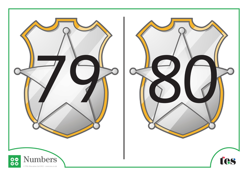 Number Cards – Police Badge Theme 71-80 | Teaching Resources