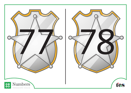 Number Cards – Police Badge Theme 71-80 | Teaching Resources