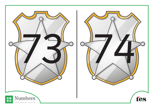 Number Cards – Police Badge Theme 71-80 | Teaching Resources