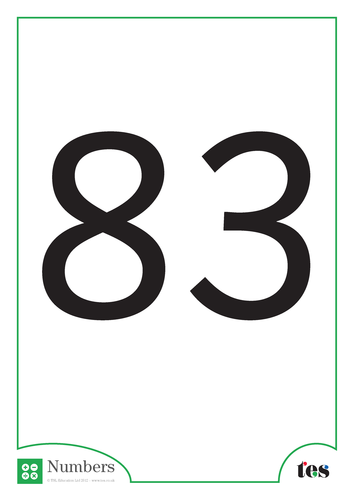 A4 Flash cards –Numbers 81-85 | Teaching Resources