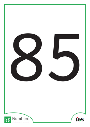 A4 Flash cards –Numbers 81-85 | Teaching Resources