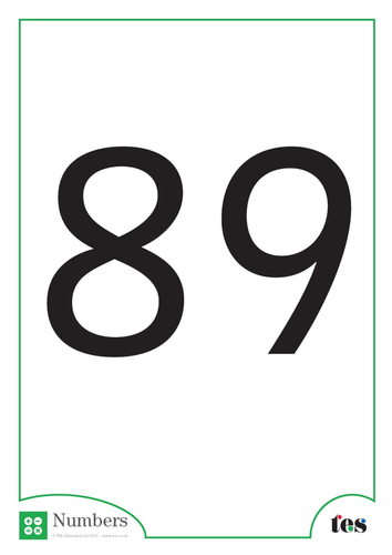A4 Flash cards –Numbers 86-90 | Teaching Resources