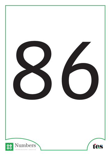 A4 Flash cards –Numbers 86-90 | Teaching Resources