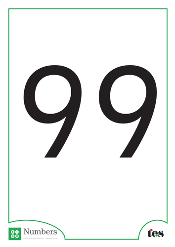 A4 Flash cards –Numbers 96-100 | Teaching Resources