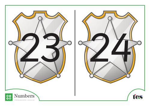 Number Cards – Police Badge Theme 21-30 | Teaching Resources