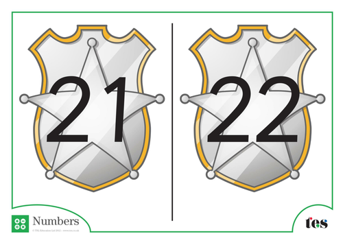 Number Cards – Police Badge Theme 21-30 | Teaching Resources