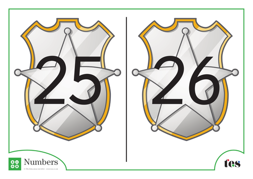 Number Cards – Police Badge Theme 21-30 | Teaching Resources
