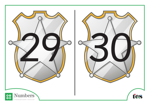 Number Cards – Police Badge Theme 21-30 | Teaching Resources