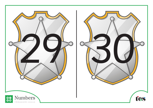 Number Cards – Police Badge Theme 21-30 | Teaching Resources