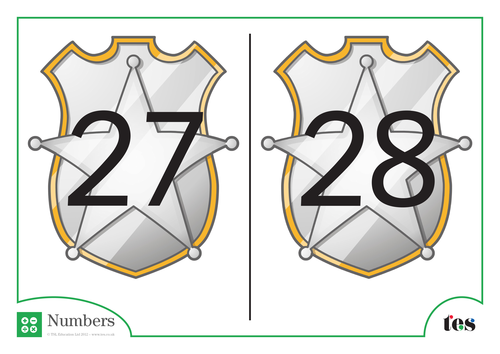 Number Cards – Police Badge Theme 21-30 | Teaching Resources