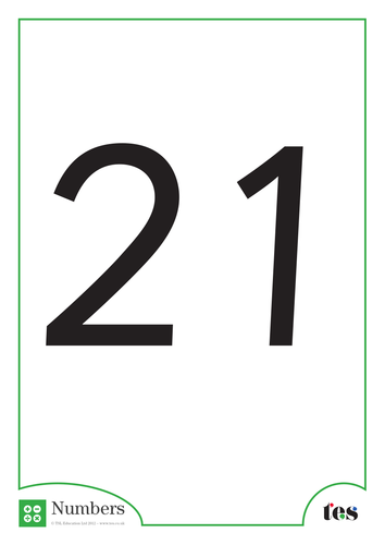 A4 Flash cards –Numbers 21-25 | Teaching Resources