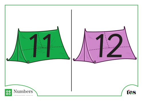 Number Cards - Tents Theme 11-20 | Teaching Resources