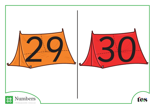 Number Cards - Tents Theme 21-30 | Teaching Resources