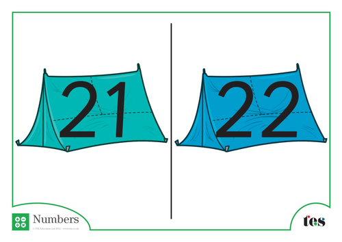 Number Cards - Tents Theme 21-30 | Teaching Resources