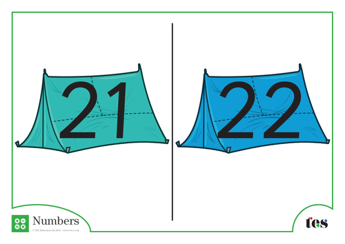 Number Cards - Tents Theme 21-30 | Teaching Resources