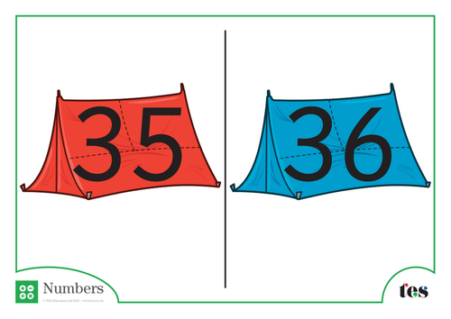 Number Cards - Tents Theme 31-40 | Teaching Resources