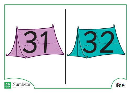 Number Cards - Tents Theme 31-40 | Teaching Resources