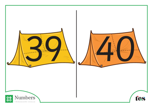 Number Cards - Tents Theme 31-40 | Teaching Resources