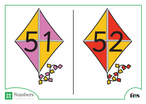 Number Cards – Kites Theme 51-60 | Teaching Resources