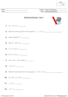 Mental arithmetic - Test 1 | Teaching Resources