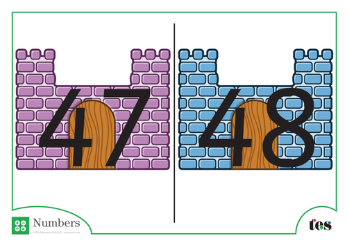 Number Cards - Castles Theme 41-50 | Teaching Resources