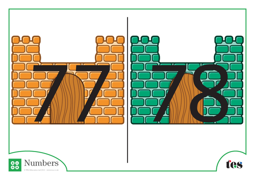 Number Cards - Castles Theme 71-80 | Teaching Resources