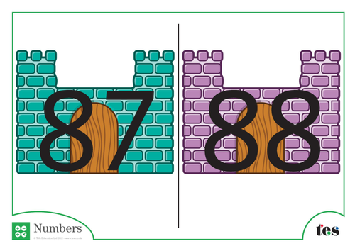 Number Cards - Castles Theme 81-90 | Teaching Resources