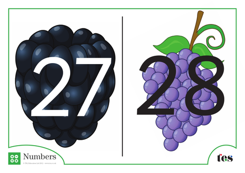 Number Cards - Fruit Theme 21-30 | Teaching Resources