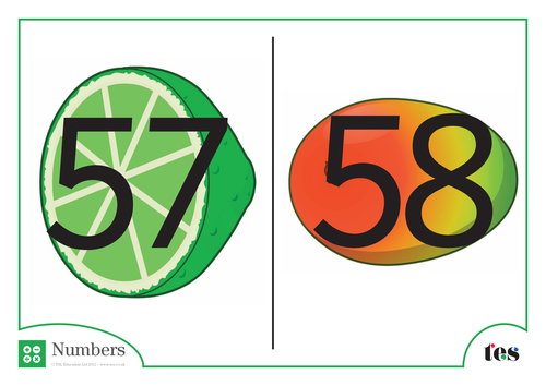 Number Cards - Fruit Theme 51-60 | Teaching Resources