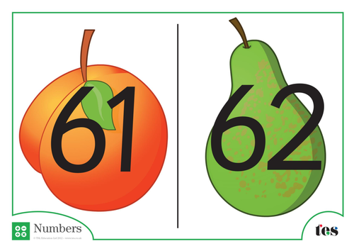 Number Cards - Fruit Theme 61-70 | Teaching Resources
