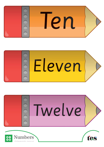 Written Number Flash Cards - Pencil Theme 10-18 | Teaching Resources