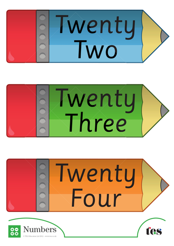 Written Number Flash Cards - Pencil Theme 19-27 | Teaching Resources